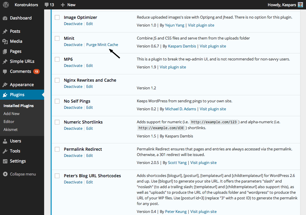 Cache Purge for Minit (WordPress) — Kaspars Dambis