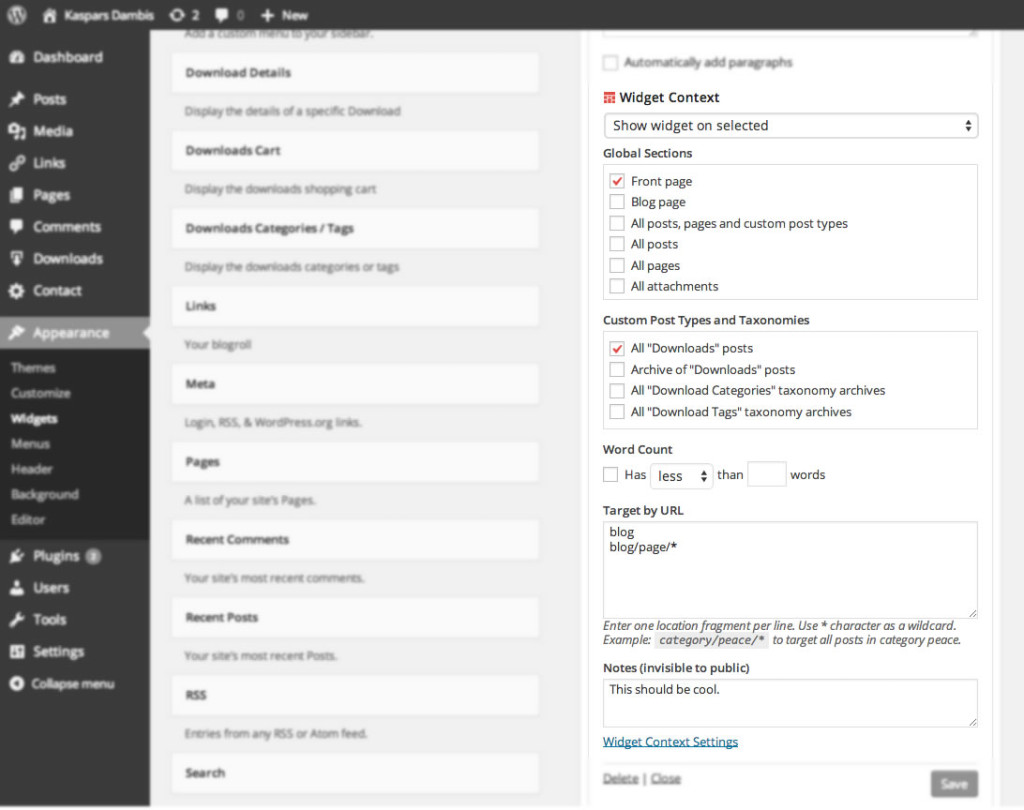 Widget Context 1.0 Now Available (WordPress) — Kaspars Dambis