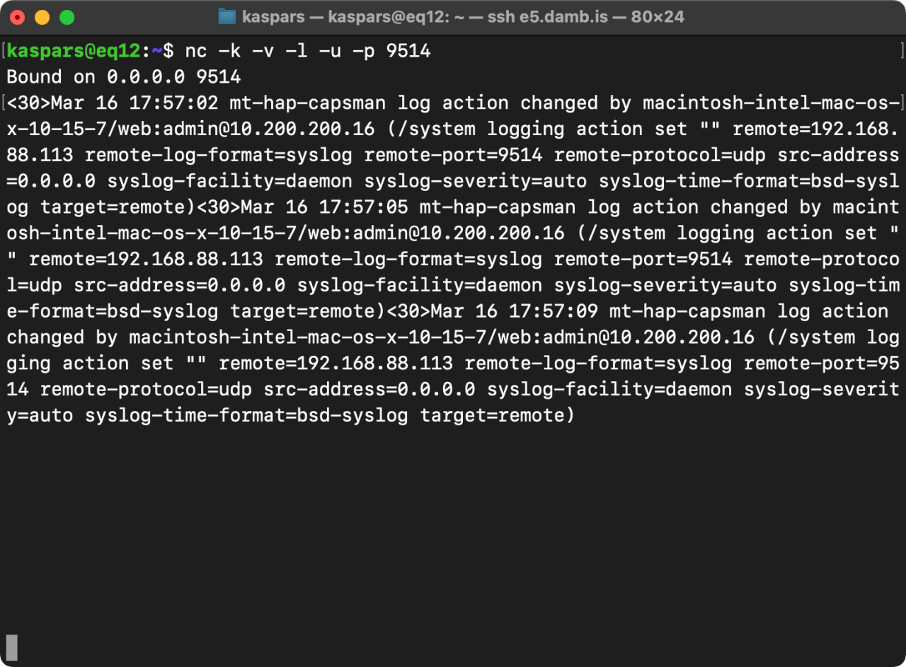 Remote Logging for Mikrotik RouterOS (Electronics, Home Automation, Linux) — Kaspars Dambis